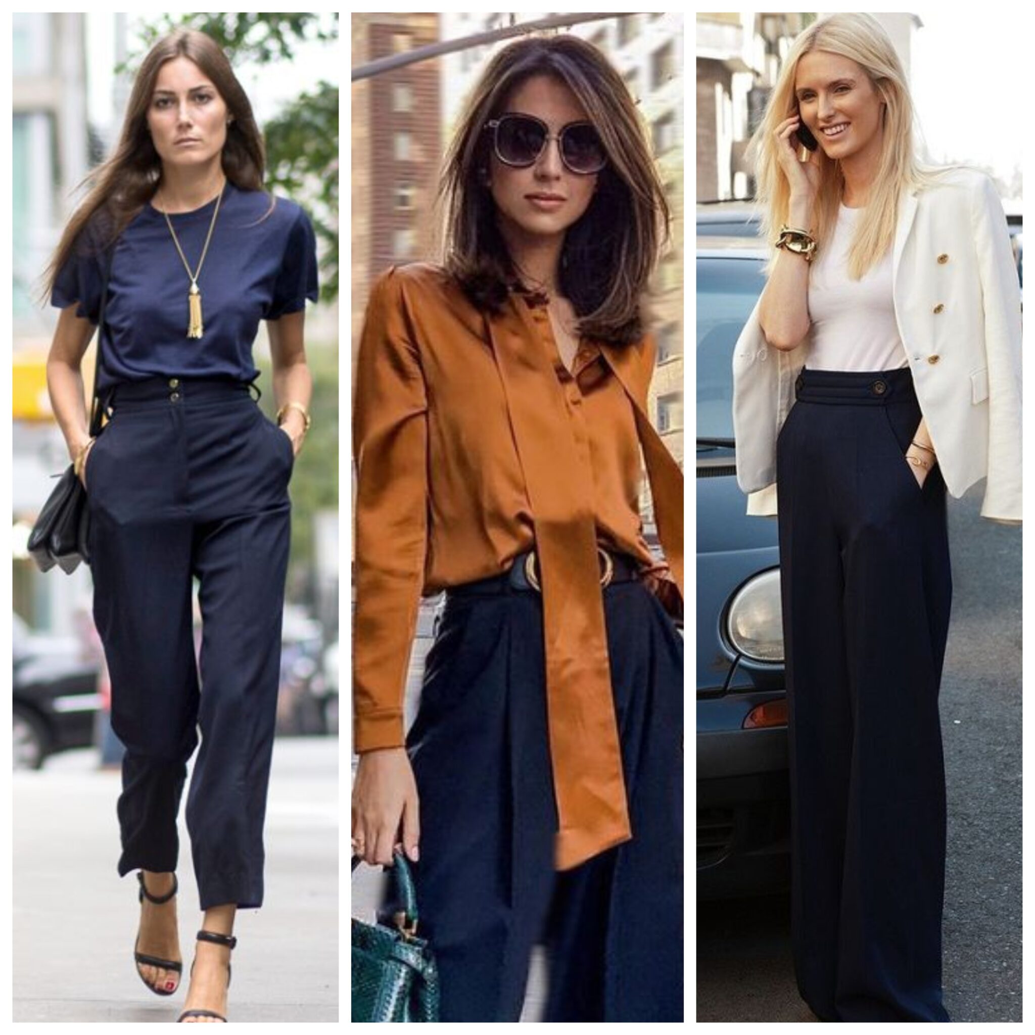 Outfit con pantalón azul marino 2025 - Como combinarlo - Muy Trendy